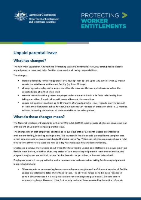 Unpaid parental leave - Department of Employment and Workplace ...
